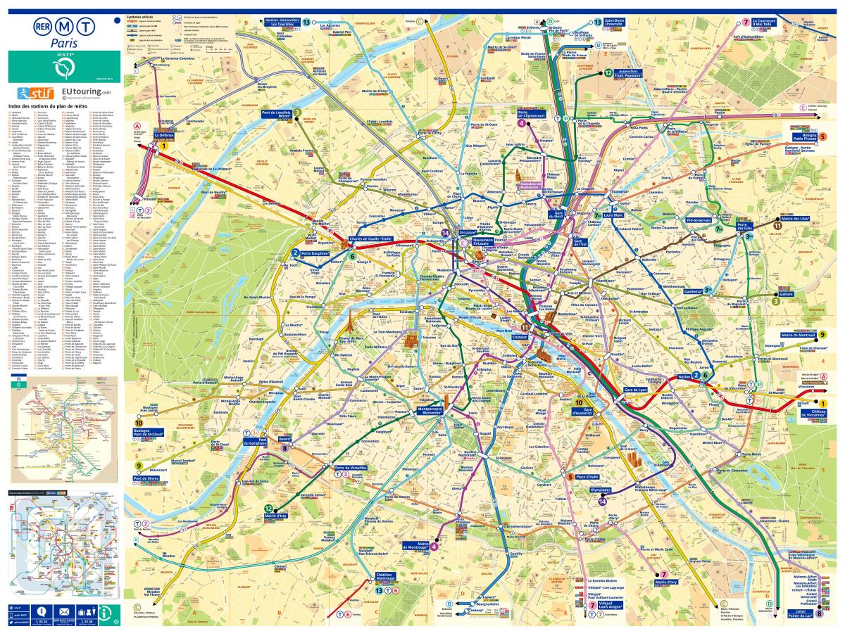 Paris street map met de metro stations - Kaart van Parijs met ...